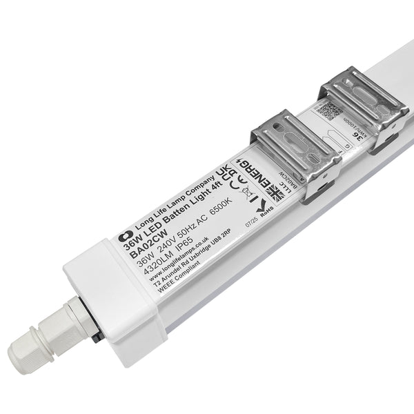36w 4 feet LED Linear Ceiling Batten Light Fitting IP65 6500K BA02CW ...