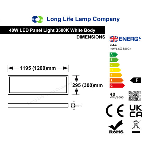 40w Dimmable Recessed Ceiling LED Panel 3500k Warm White 1200 x 300 ...