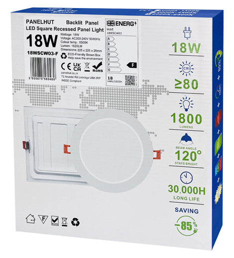 18w LED Panel Light Square Recessed Back Lit 6500k 18WSCW03 – PanelHut