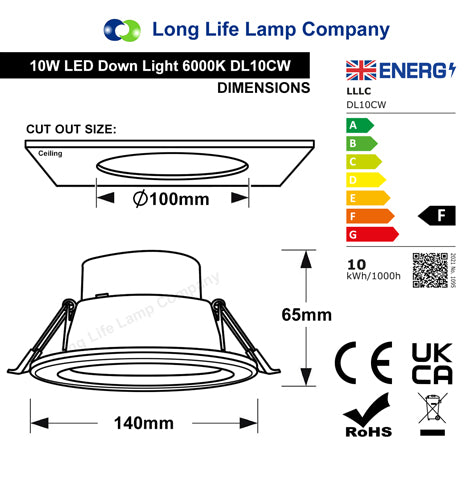 10w Ceiling LED Downlight Cool White Recessed Round 6400k 240v GU10 Re ...